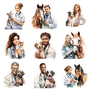Watercolor Veterinarians Clipart, PNG Digital Files on a Transparent ...