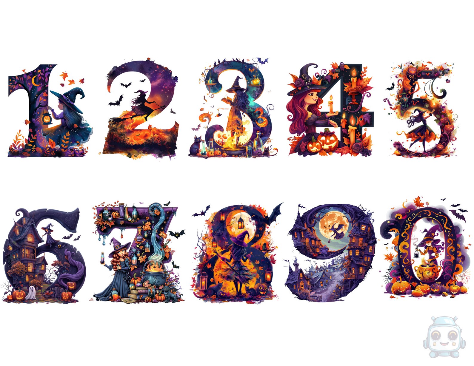 Halloween Numbers Watercolor Clipart, Halloween Clipart, PNG Individual ...