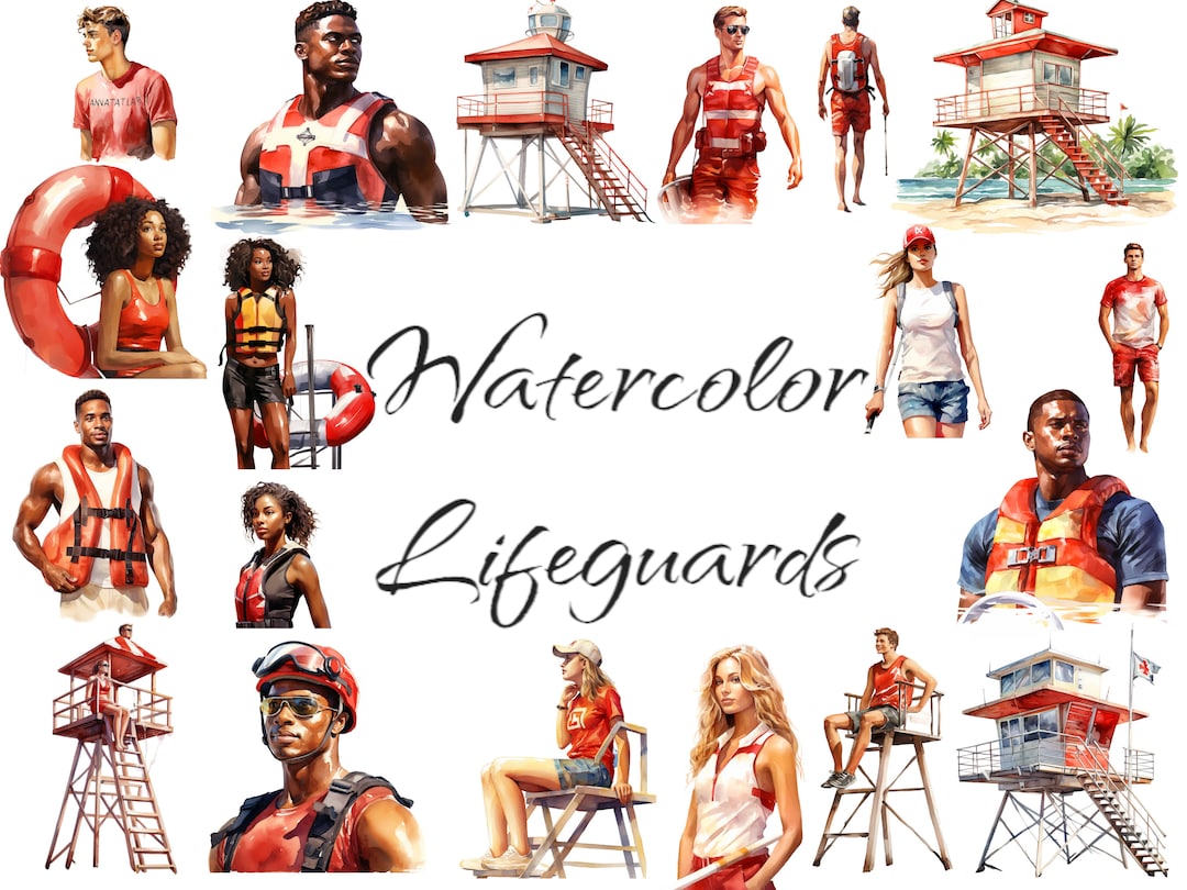 Watercolor Lifeguards Clipart, Lifeguard Lifestyle, PNG Digital Files ...