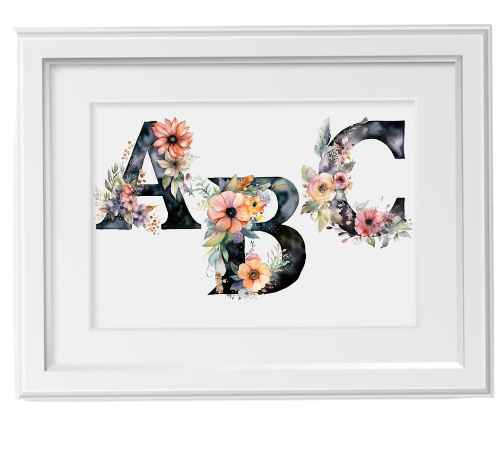 Watercolor Floral Black Alphabet Clipart , Floral Alphabet, Transparent ...