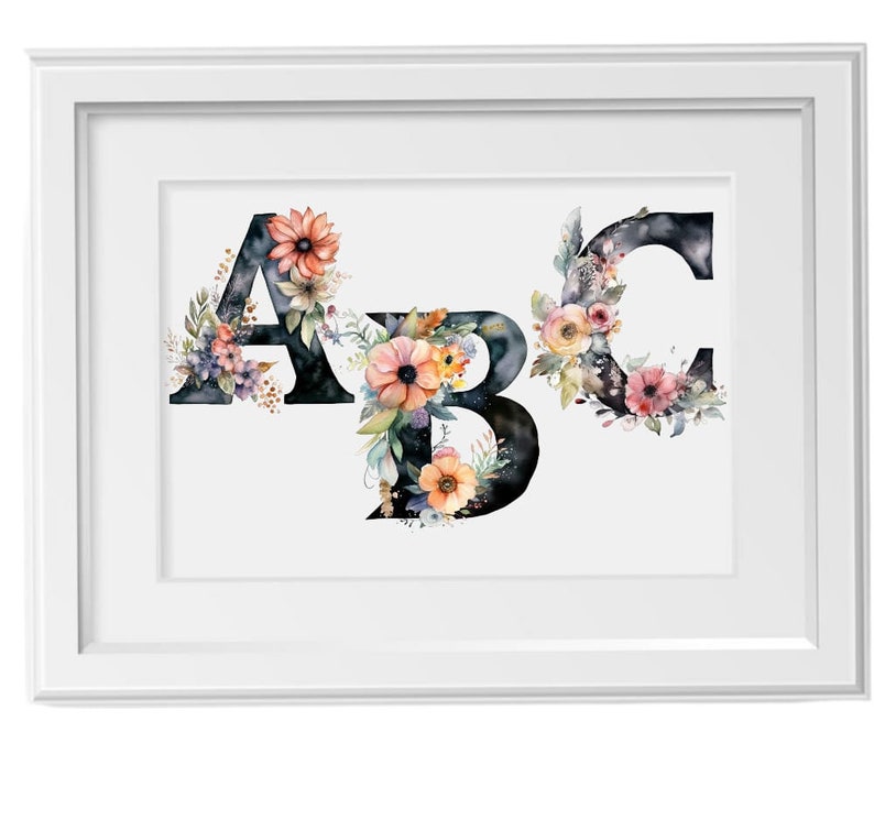 Watercolor Floral Black Alphabet Clipart , Floral Alphabet, Transparent ...