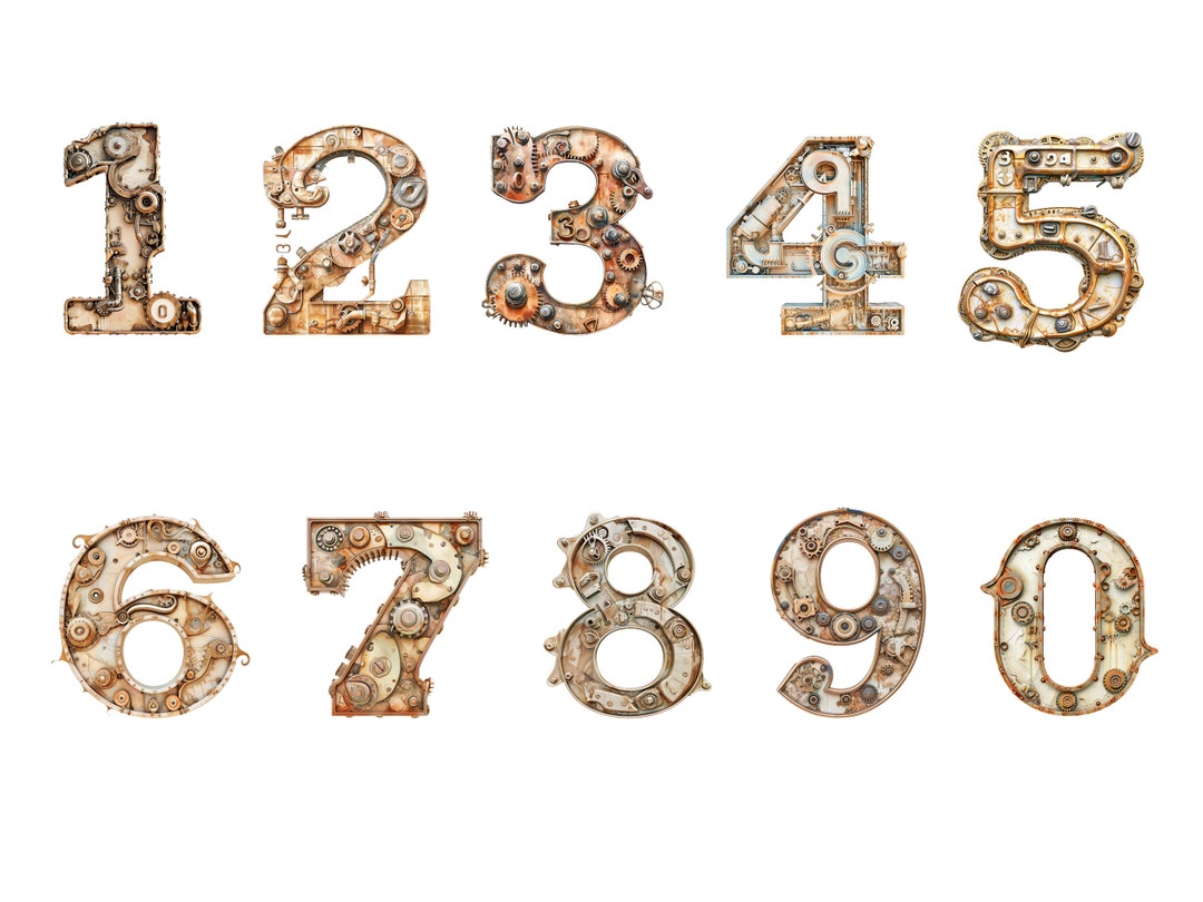 Watercolor Steampunk Numbers Clipart, PNG Individual Images, Commercial Use, Transparent ...