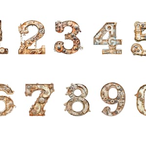 Watercolor Steampunk Numbers Clipart, PNG Individual Images, Commercial ...