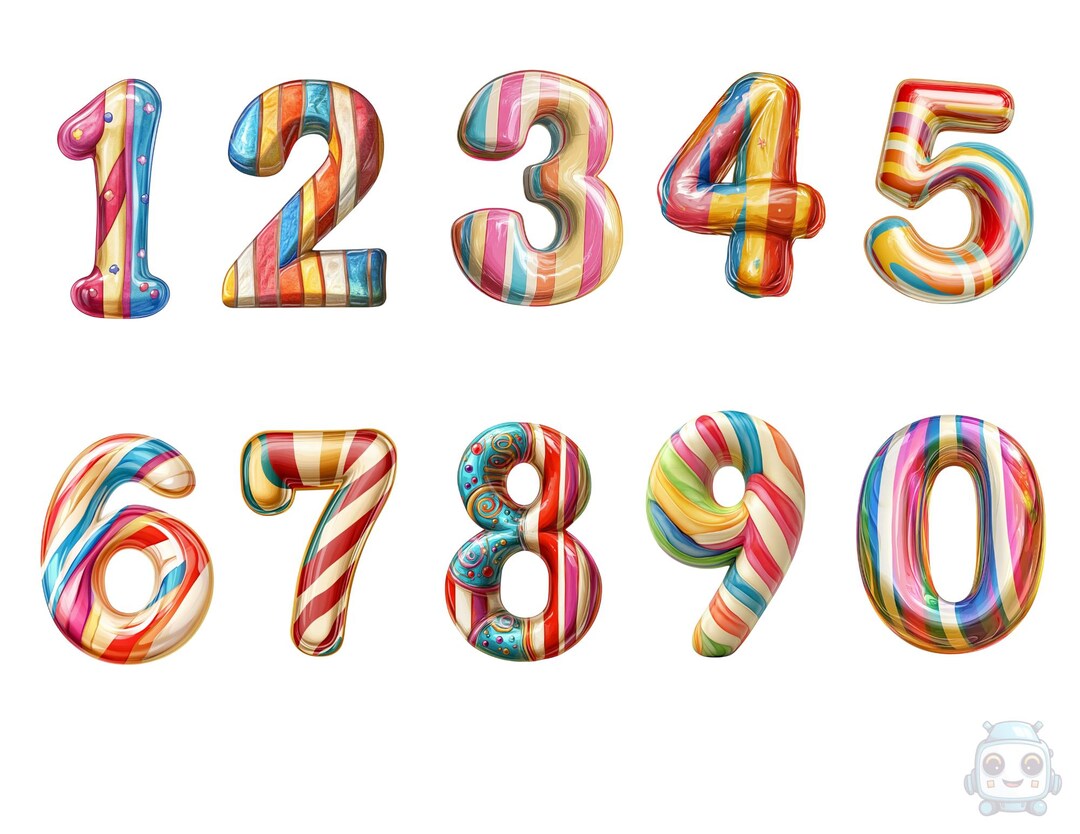 Colorful Candy Numbers - Sweet Striped 0-9 Clipart Instant Download for ...