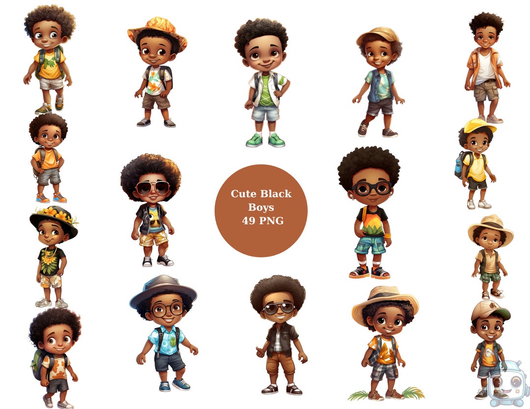49 Cute Little Black Boys Clipart, Summer Vibes, PNG Individual Images ...