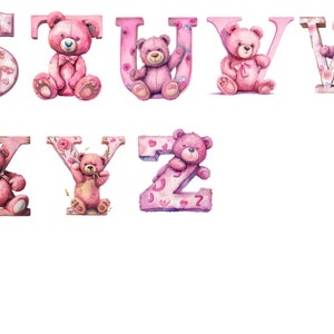 Pink Teddy Bear Alphabet, Letters Png, Alphabet Png, Instant Download ...