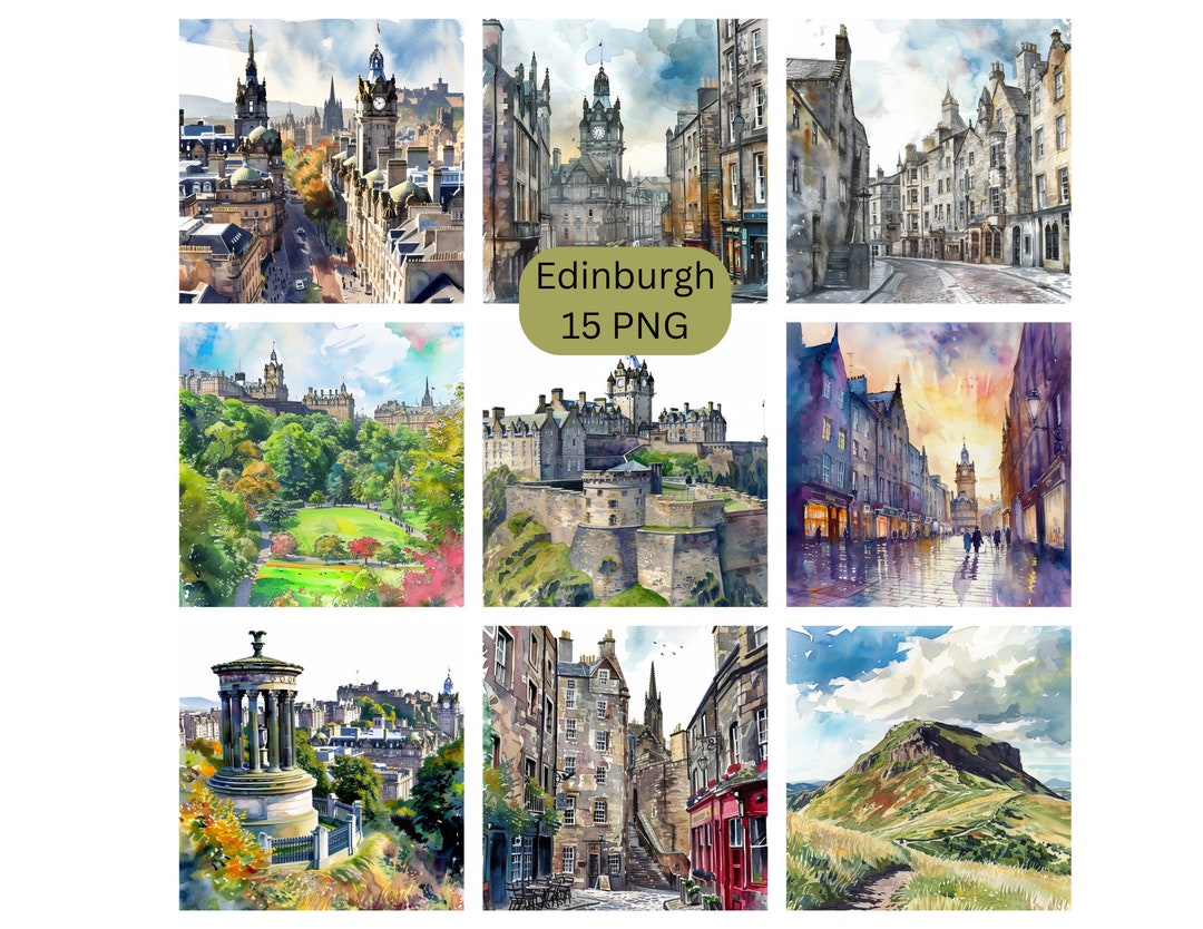 Watercolor Edinburgh Clipart, Beautiful Scotland PNG Individual Images ...