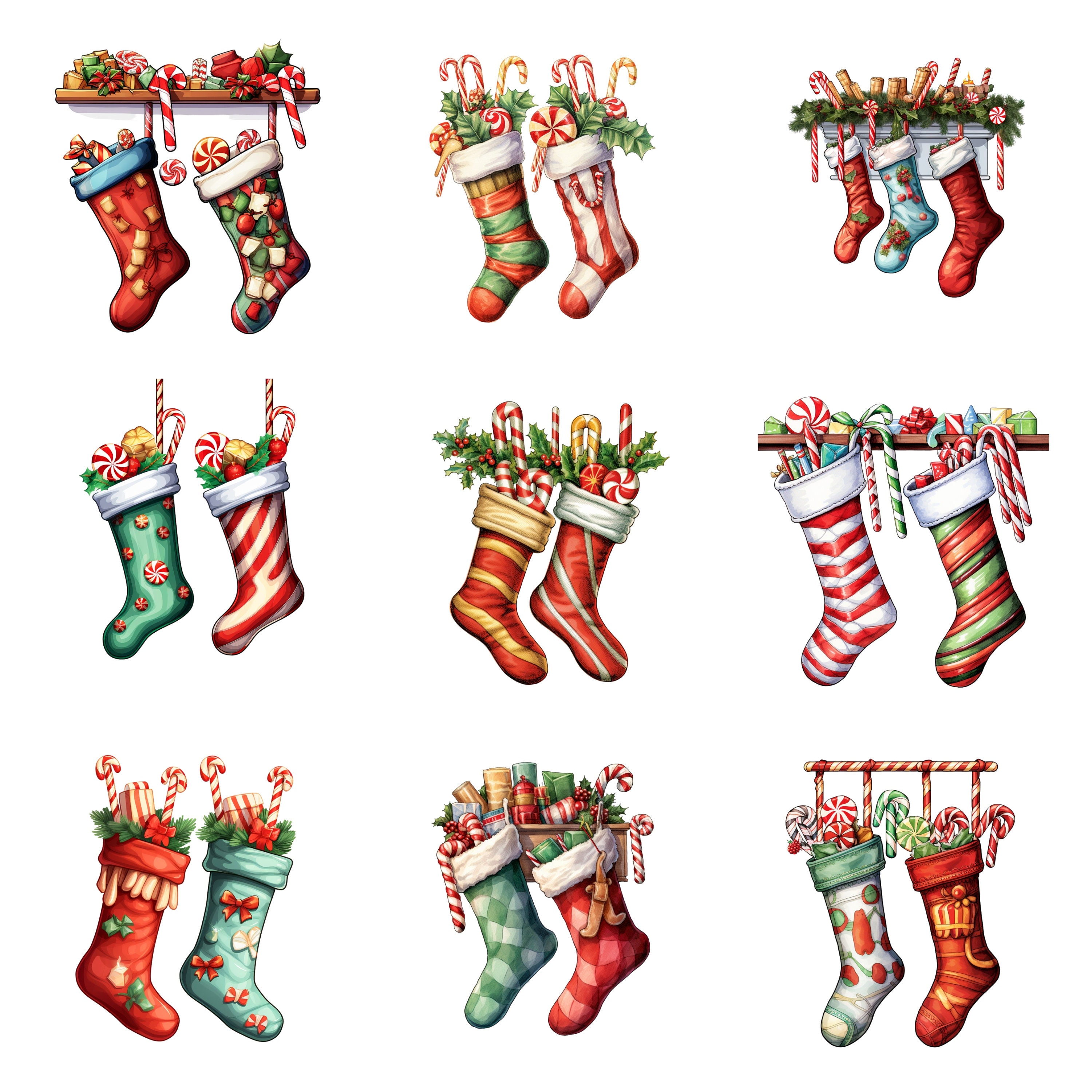 45 Christmas Stockings Watercolor Clipart, Christmas Clipart, PNG ...