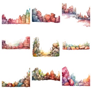Watercolor Rock Borders Clipart, PNG Digital Files on Transparent ...