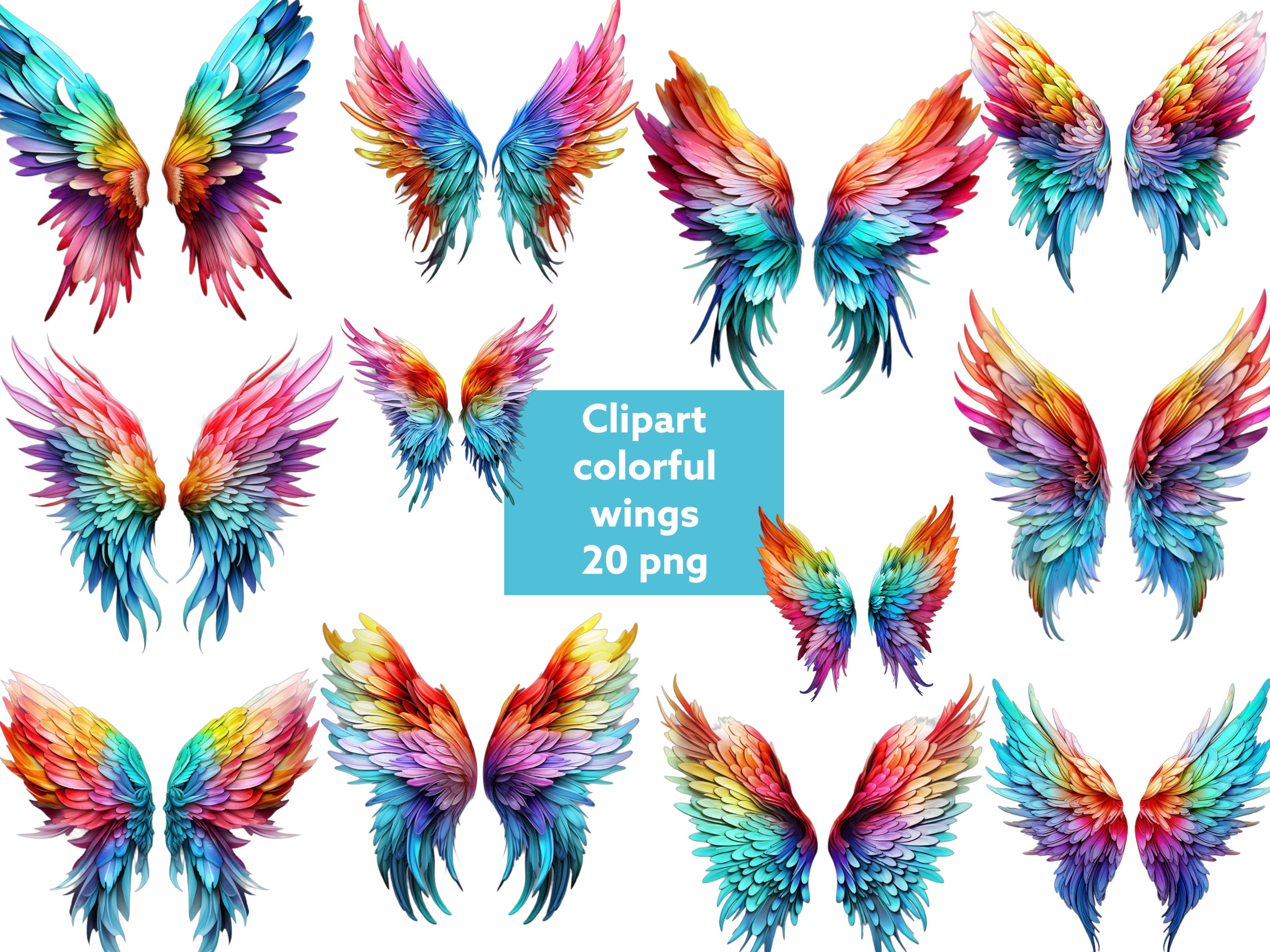 Clipart Colorful Wings Transparent Background High Quality - Etsy