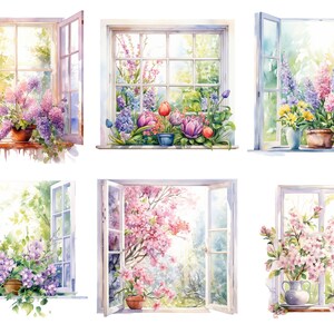 Watercolor Spring Windows Clipart, PNG Digital Files on Transparent ...