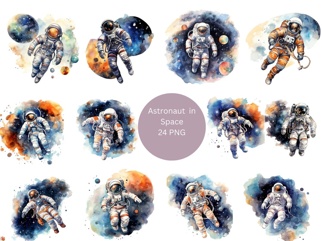 24 Astronauts in Space Watercolor Clipart, Space Clipart, PNG ...