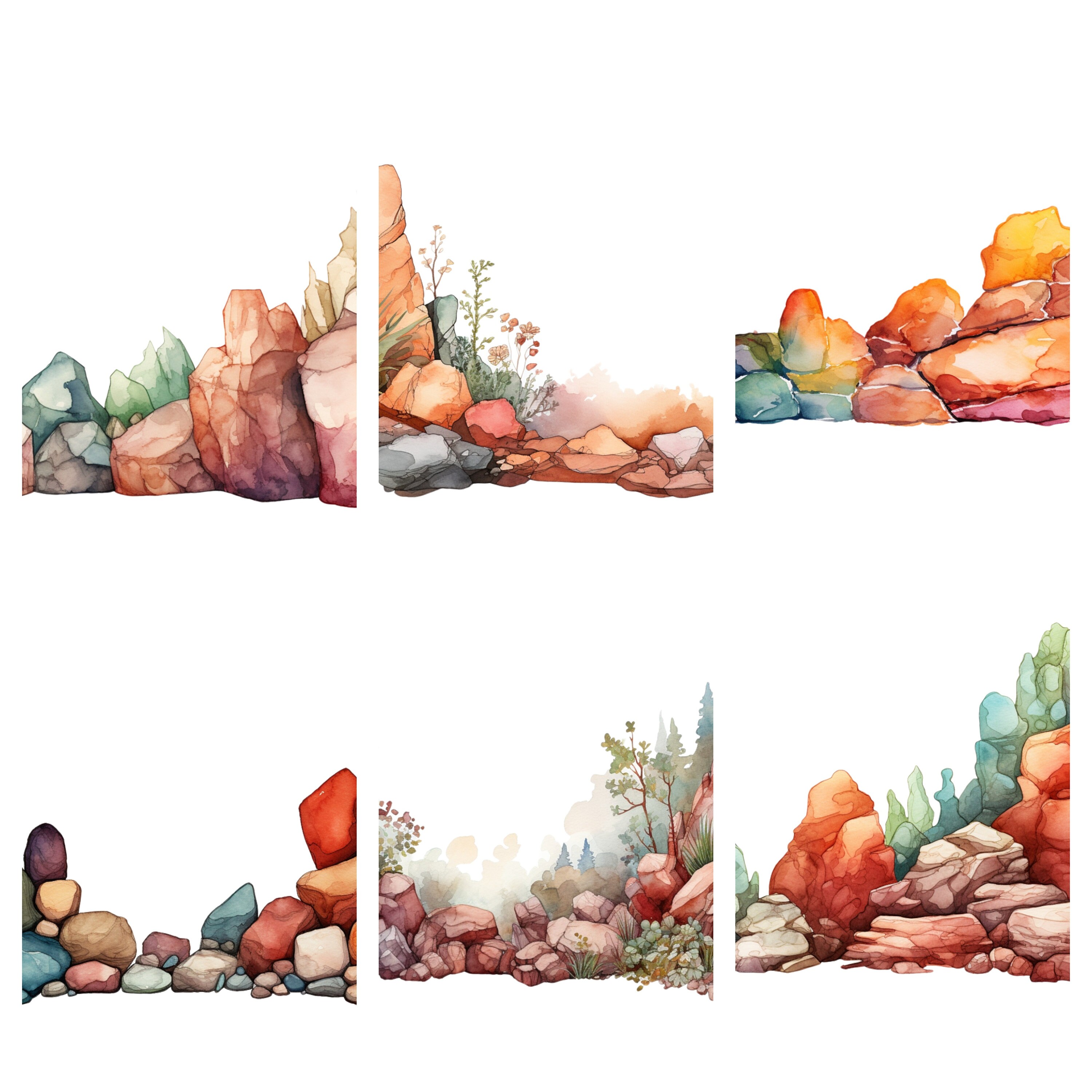 Watercolor Rock Borders Clipart, PNG Digital Files on Transparent ...