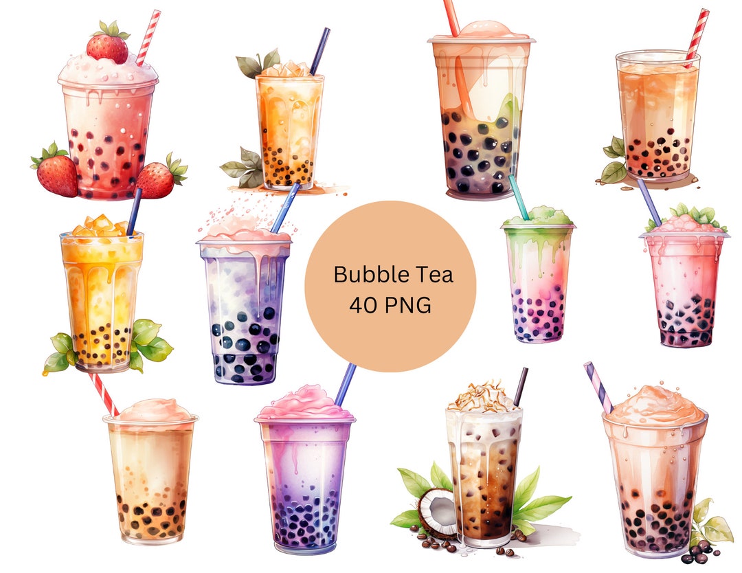 Watercolor Bubble Tea Clipart, PNG Digital Files on Transparent ...
