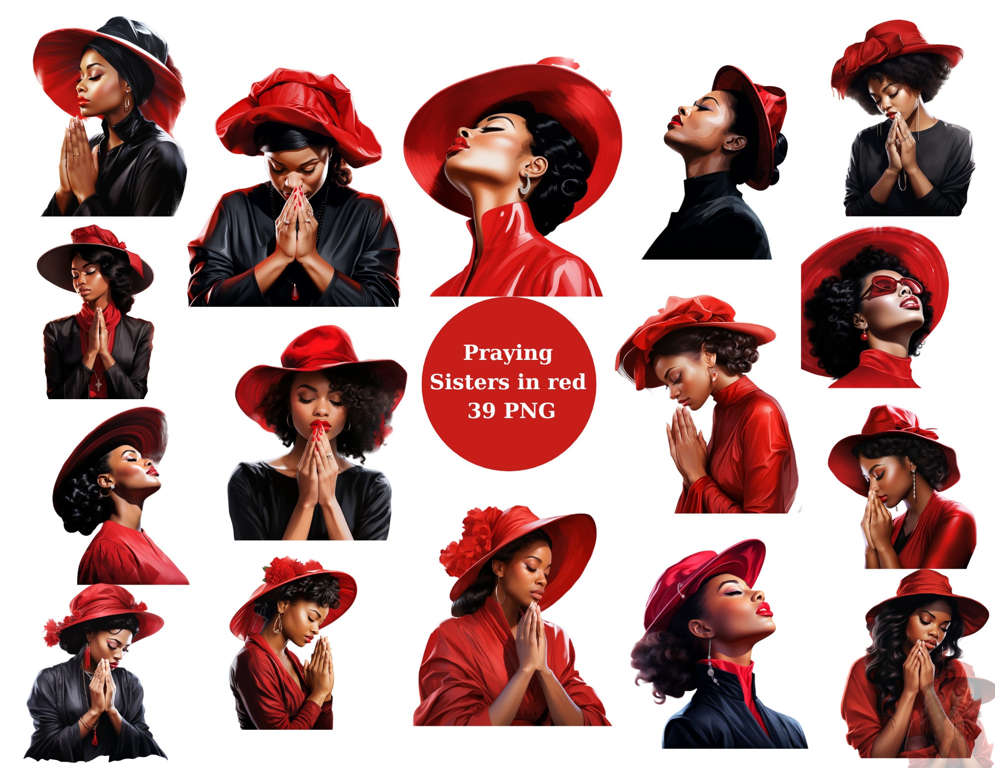 Watercolor 39 Praying Sisters in Red Clipart, Women of Color, Church ...