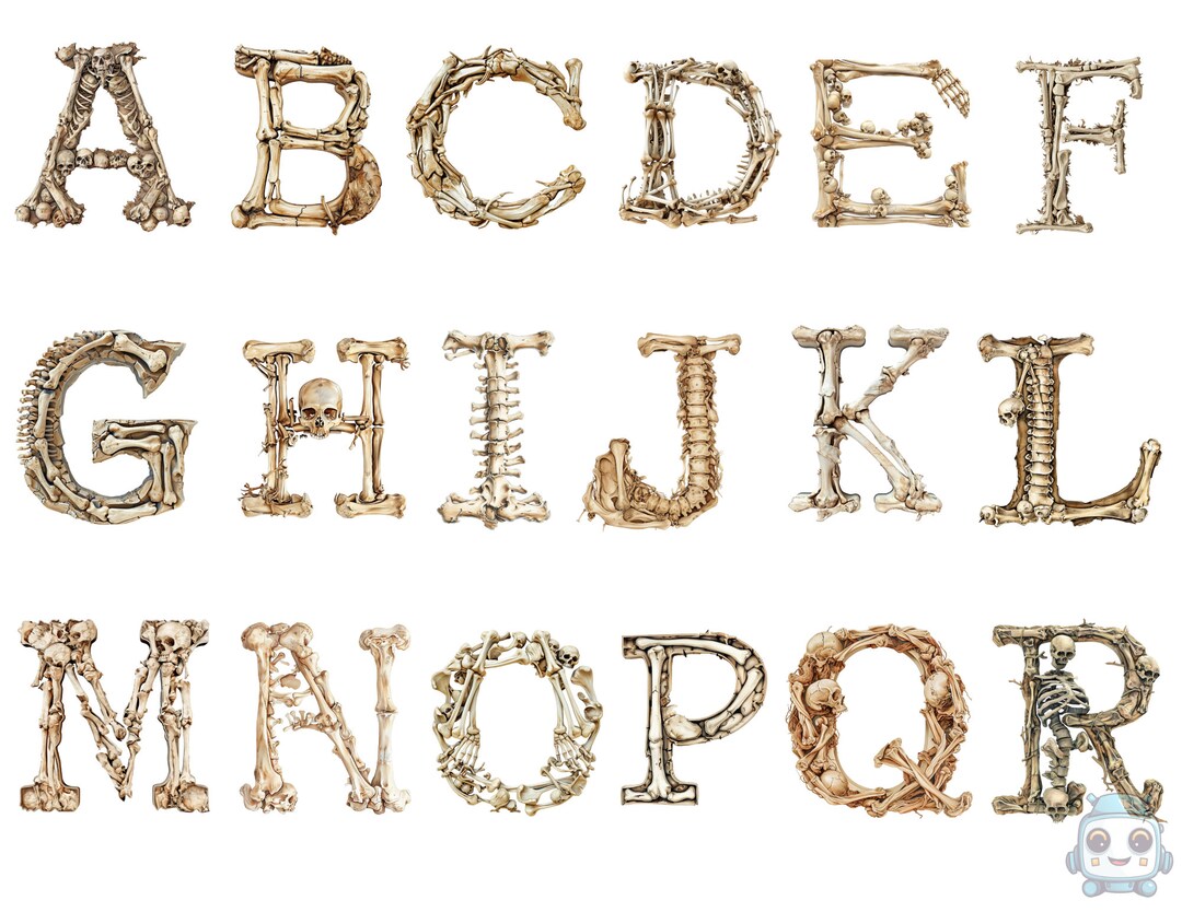 Watercolor Bone Alphabet Clipart, PNG Individual Images on Transparent ...