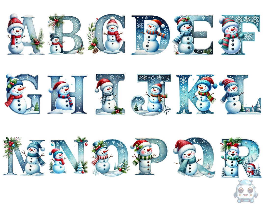 Happy Snowman Alphabet Clipart, Winter Alphabet Clipart, PNG Individual ...
