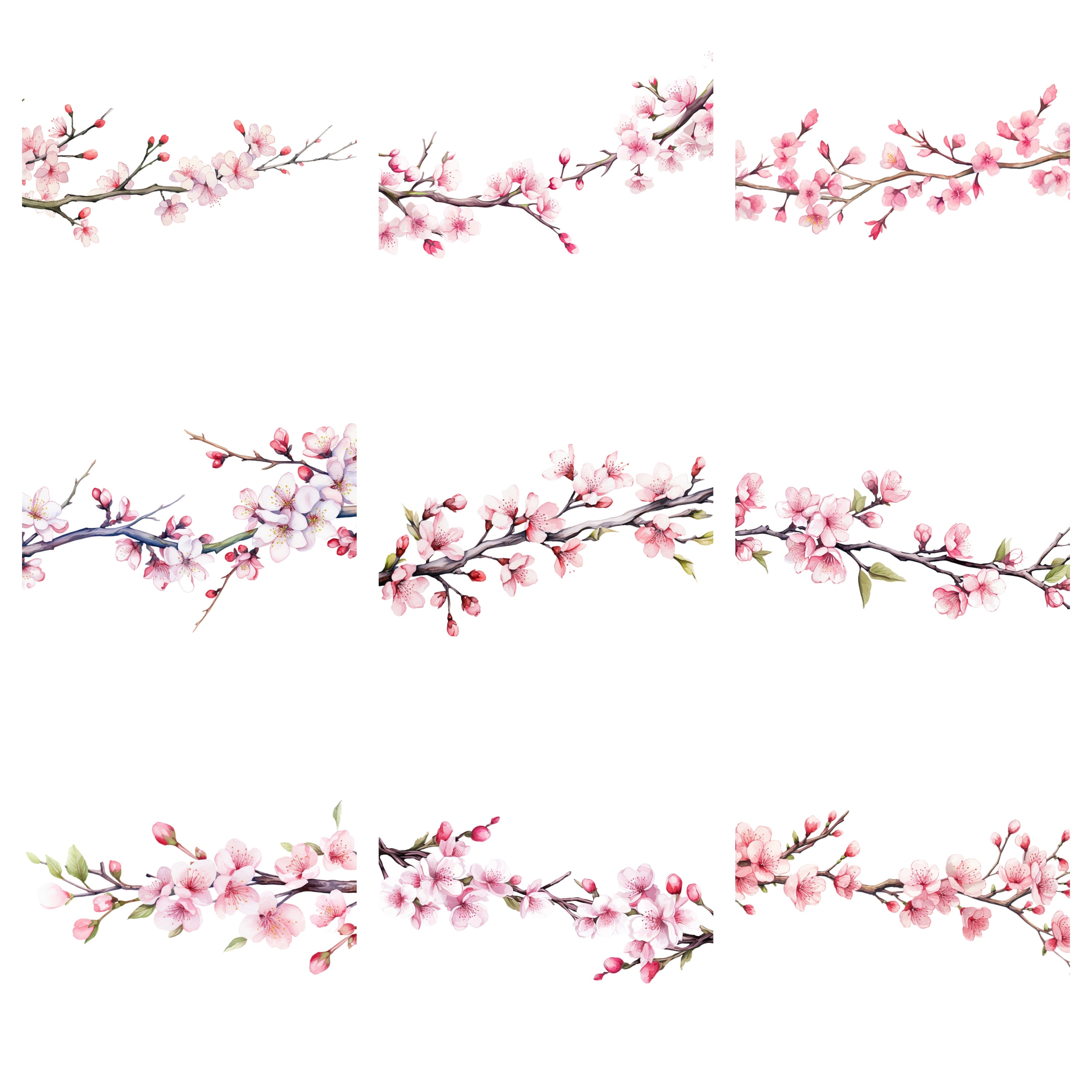 27 Cherry Blossom Borders Watercolor Clipart, Floral Clipart, PNG ...