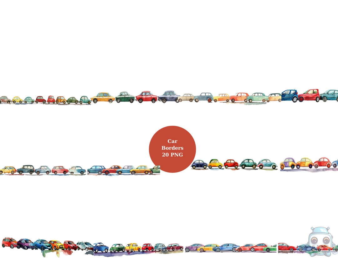 20 Car Borders Watercolor Clipart, Border Clipart, PNG Individual ...