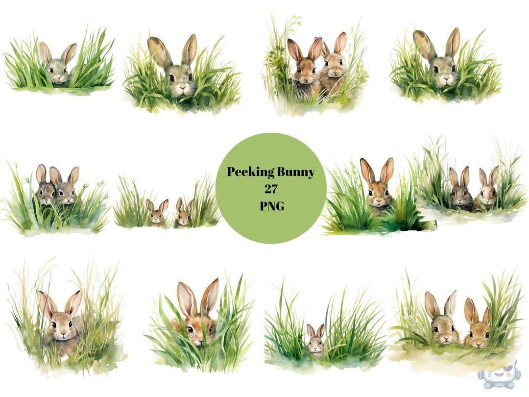 27 Peeking Bunny Watercolor Clipart, Easter Clipart, PNG Individual ...