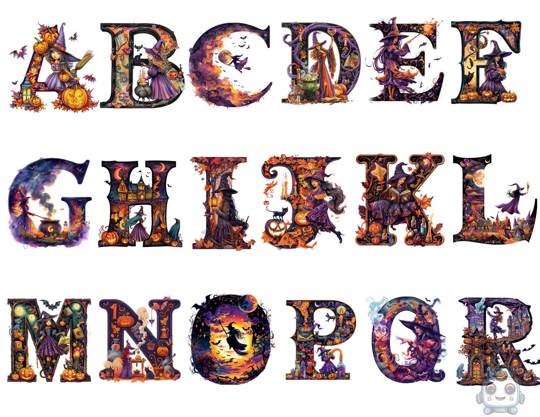 Halloween Witch Alphabet Watercolor Clipart, Halloween Clipart, PNG ...