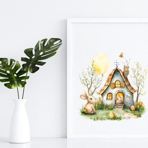 Watercolor Easter Cottage Clipart, PNG Digital Files on a Transparent ...