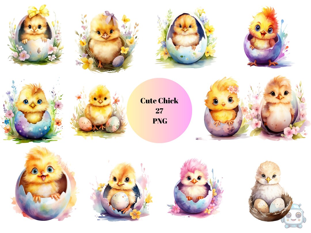 27 Cute Chicks Watercolor Clipart, Easter Clipart, PNG Individual ...
