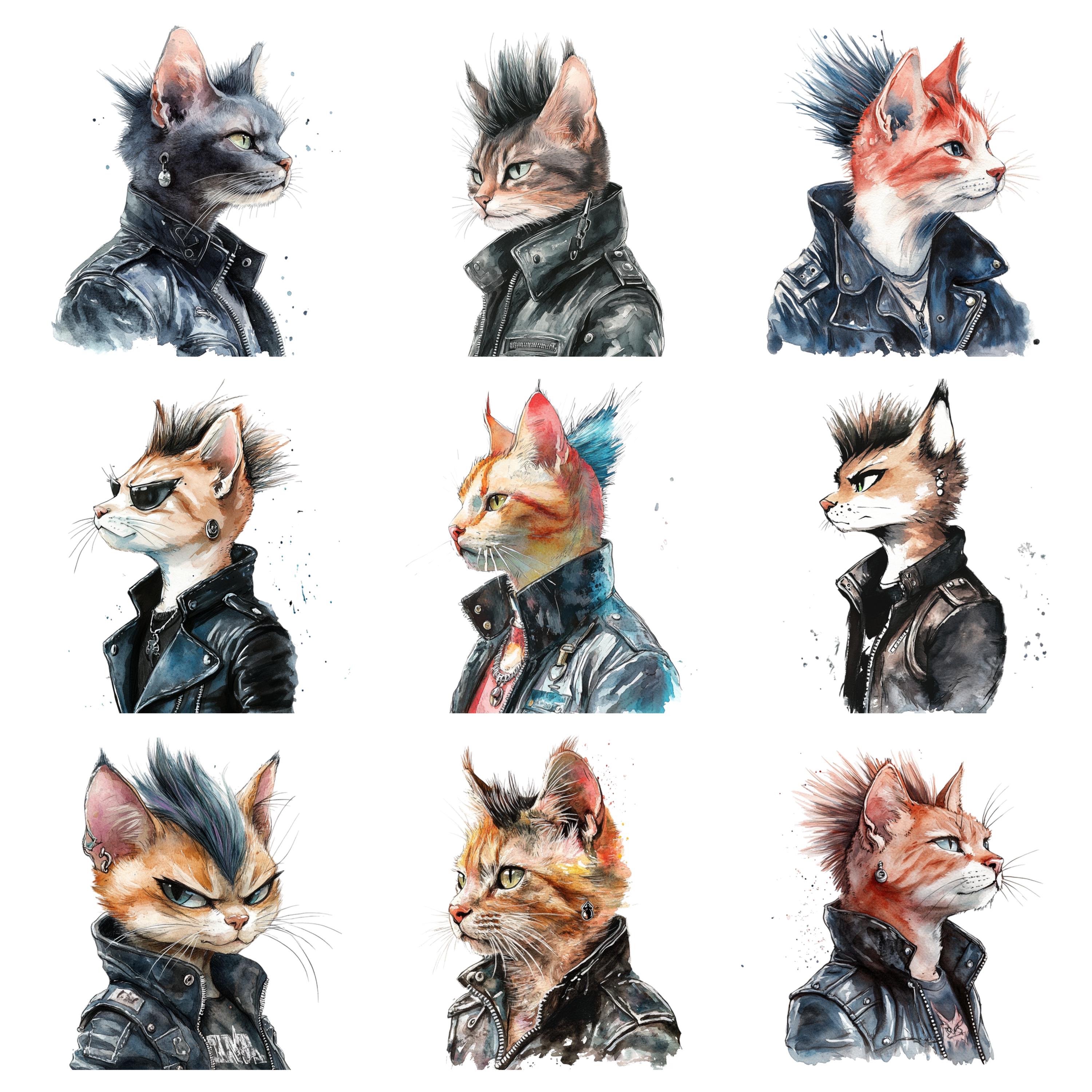 Punk Rock Cat Clipart - 29 PNG Cool Cats With Mohawks and Leather ...