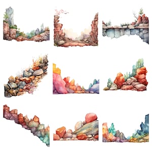 Watercolor Rock Borders Clipart, PNG Digital Files on Transparent ...