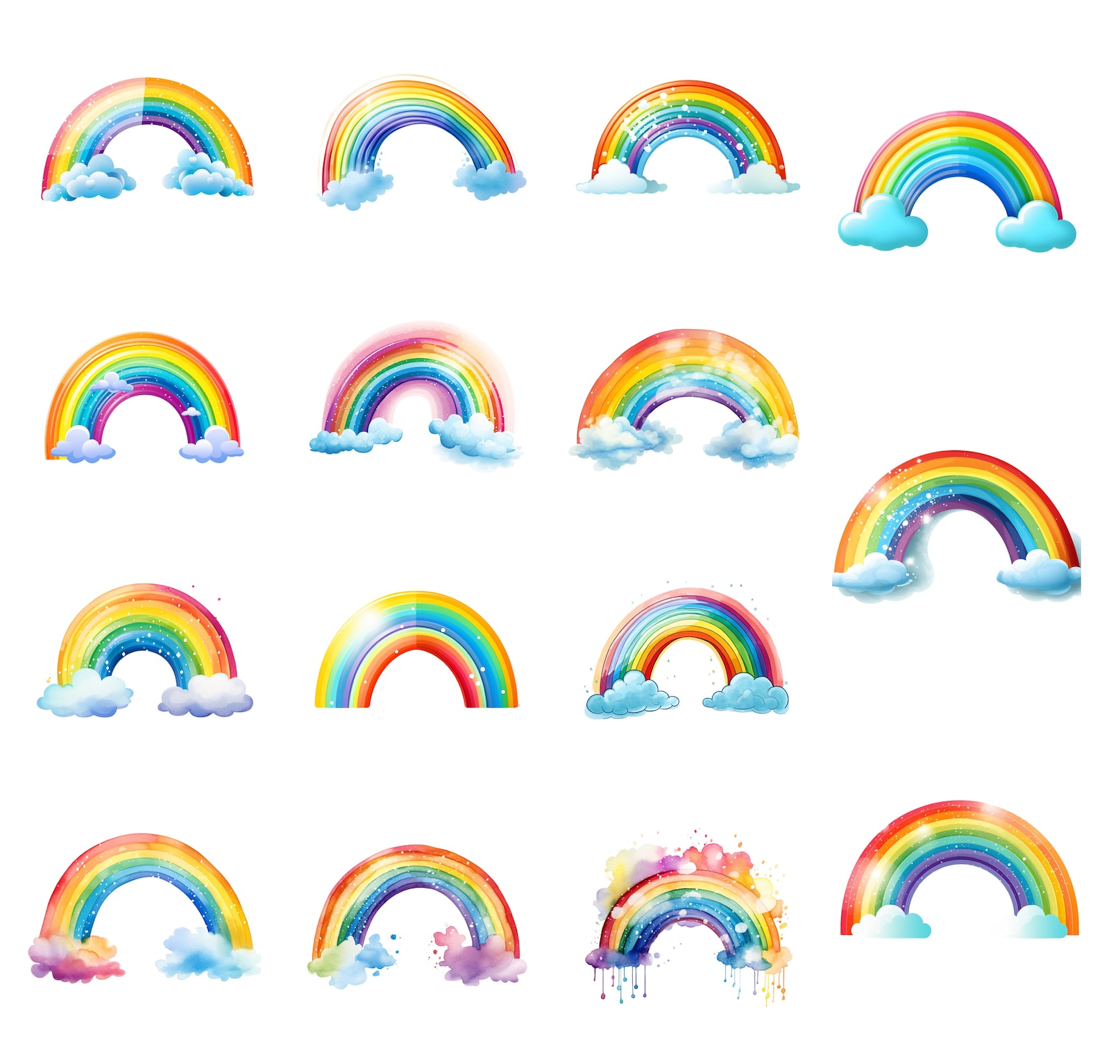 Watercolor Rainbow Clipart, PNG Digital Files on Transparent Background ...