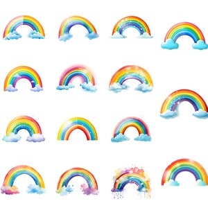 Watercolor Rainbow Clipart, PNG Digital Files on Transparent Background ...