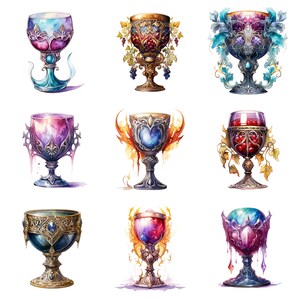 Watercolor Fantasy Goblets Clipart, PNG Digital Files on Transparent Background, Sublimation ...