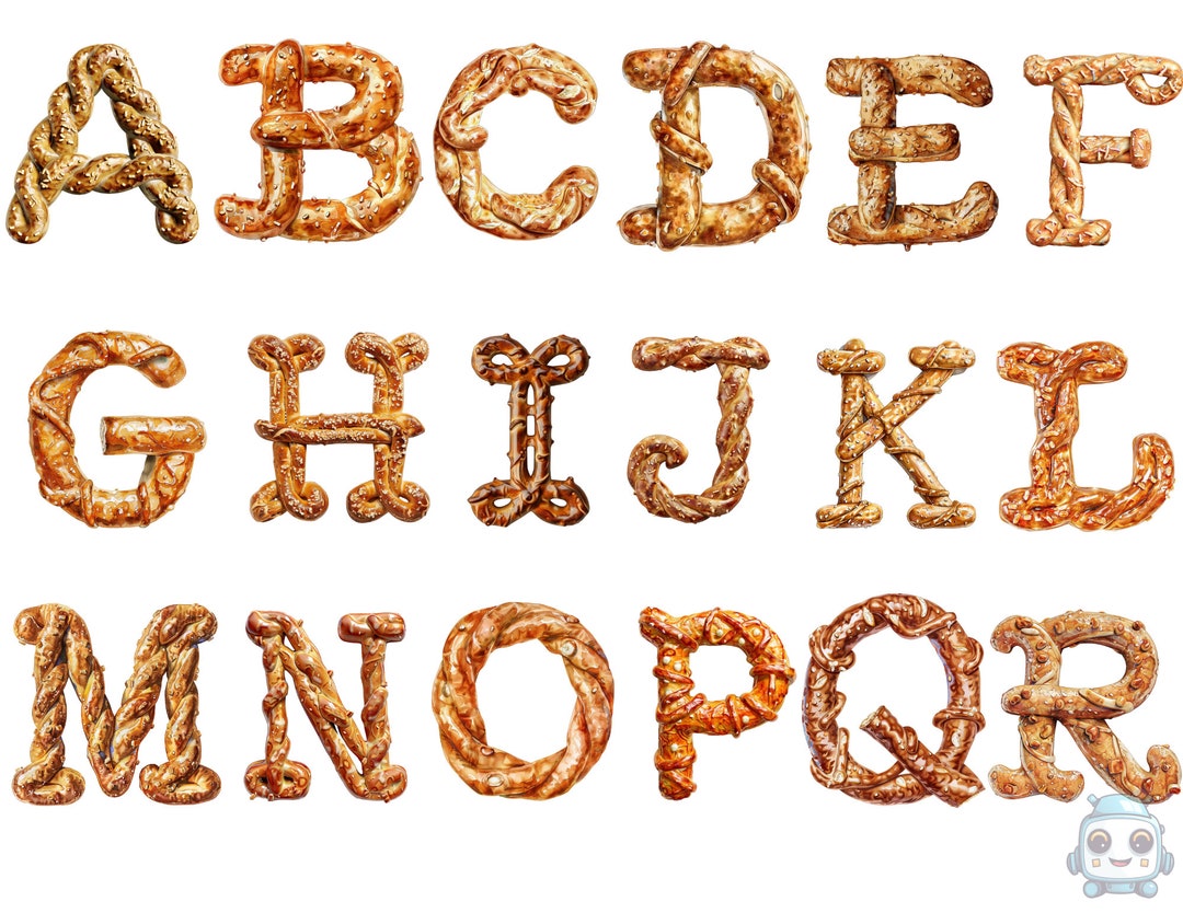 Watercolor Pretzel Alphabet Clipart, PNG Individual Images on ...