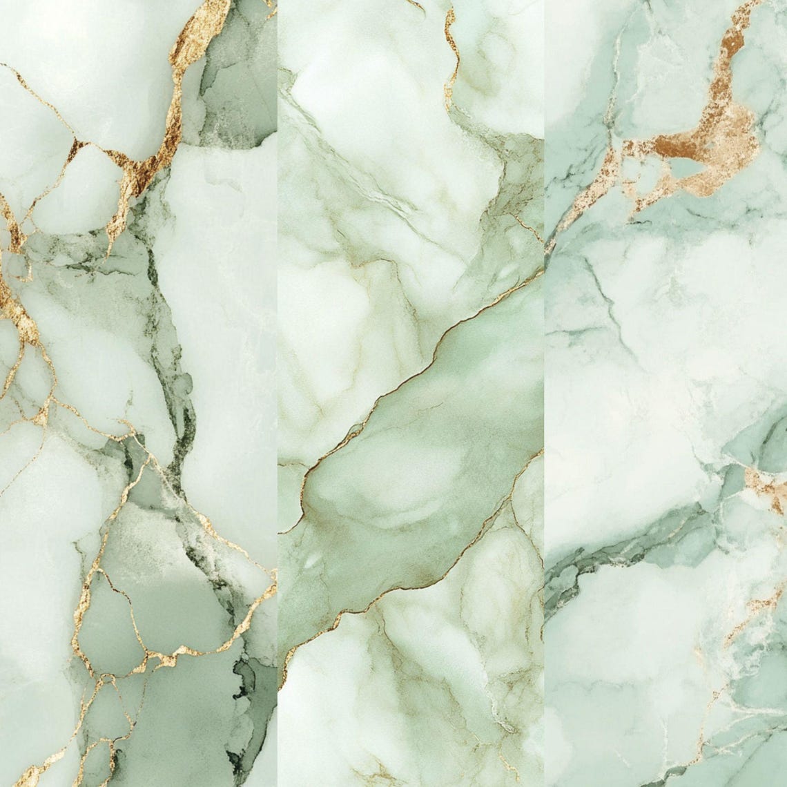 Green Marble Digital Paper, Elegant Gold Vein Texture Backgrounds for ...