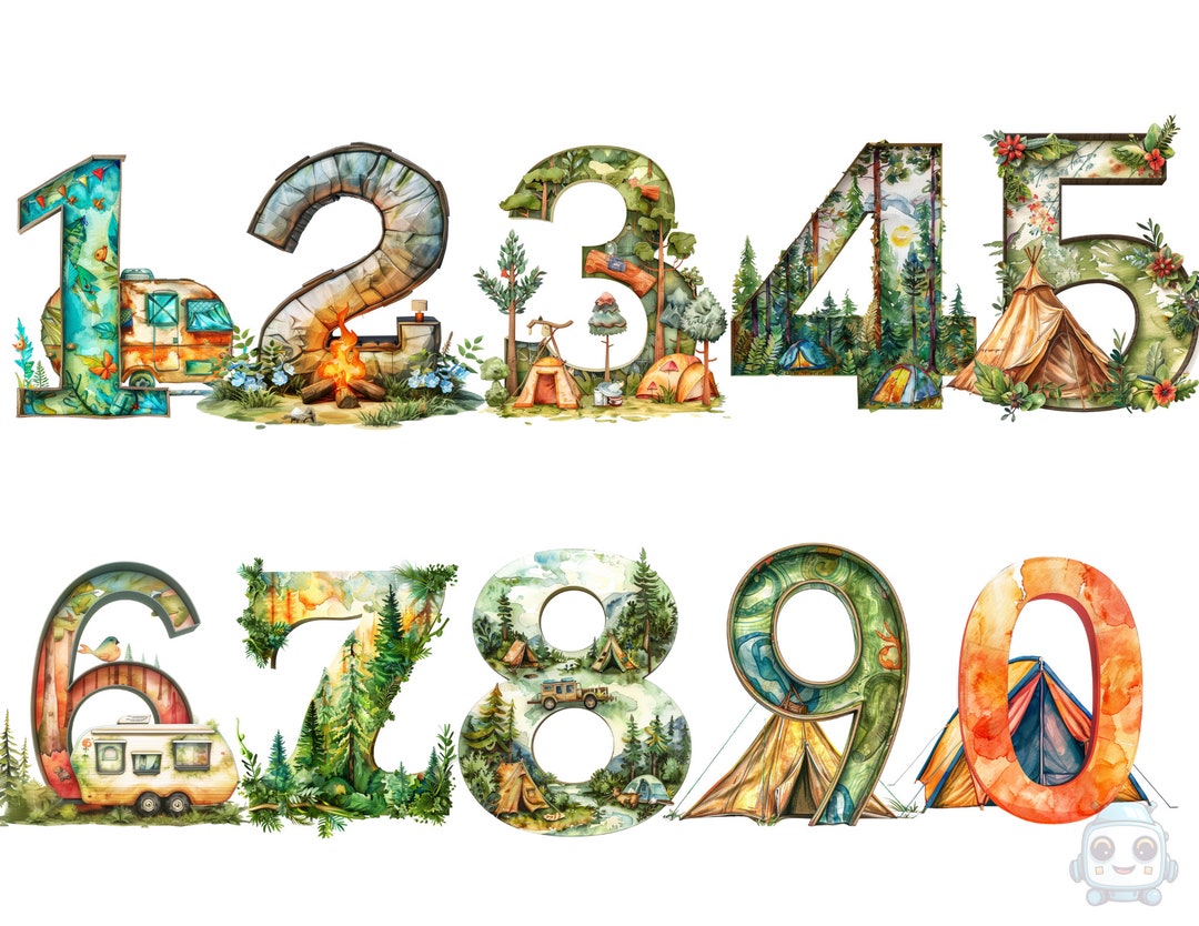 Camping Numbers Clipart, PNG Individual Images on Transparent ...