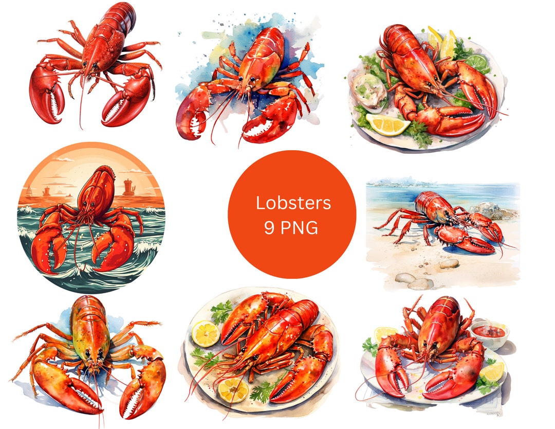 Watercolor Lobsters Clipart, PNG Digital Files on Transparent ...