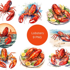 Watercolor Lobsters Clipart, PNG Digital Files on Transparent ...