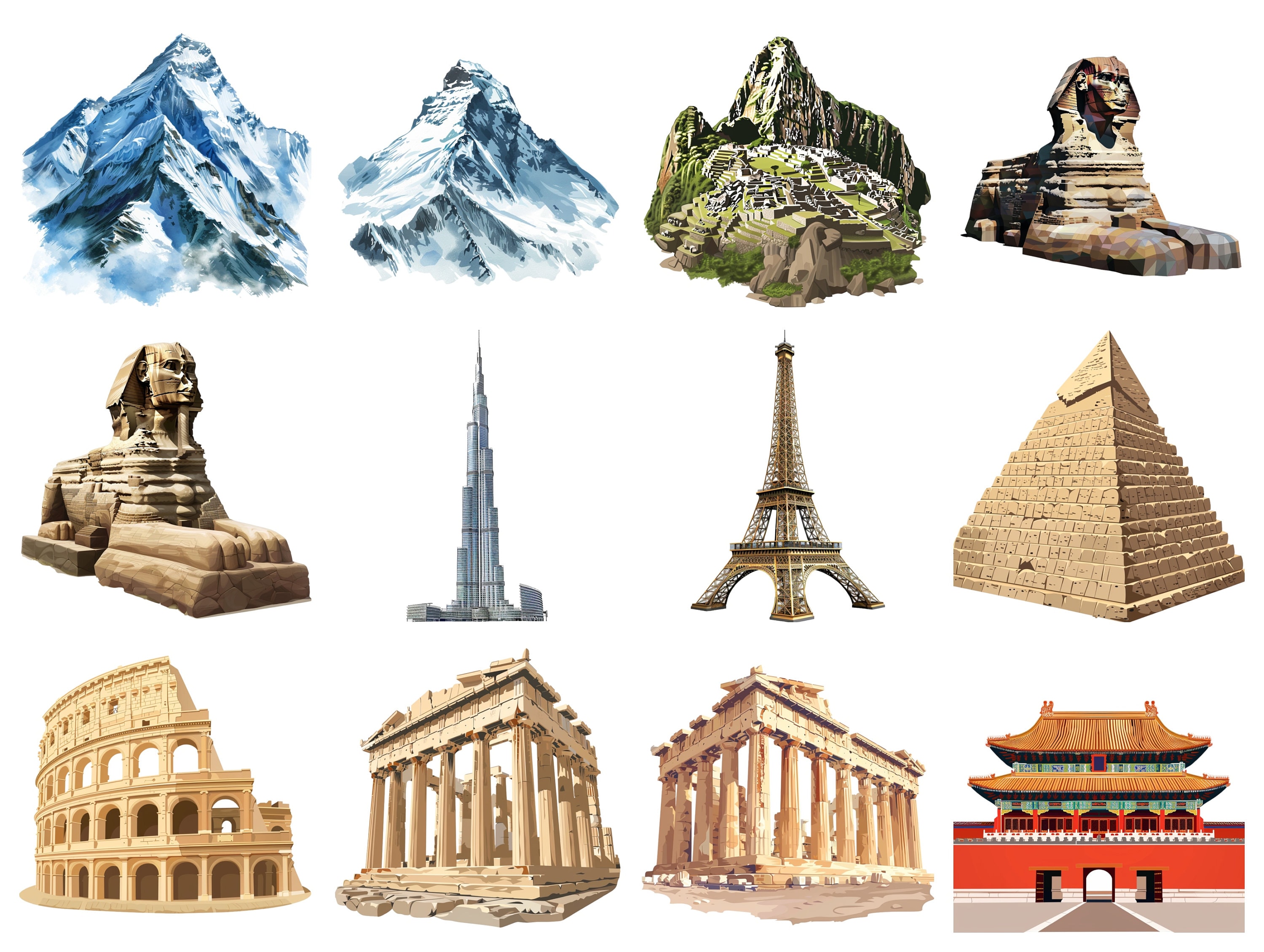 Famous Landmarks Clipart, PNG Individual Images on Transparent ...