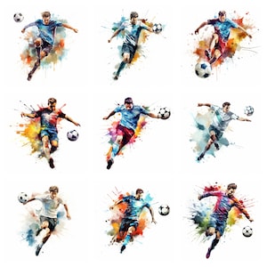 24 Soccer Players Watercolor Clipart, Soccer Clipart, PNG Individual ...