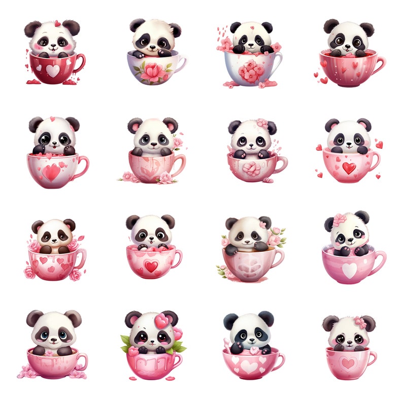 Panda in a Cup, Valentine's Day, Clip Art Graphics in PNG for ...
