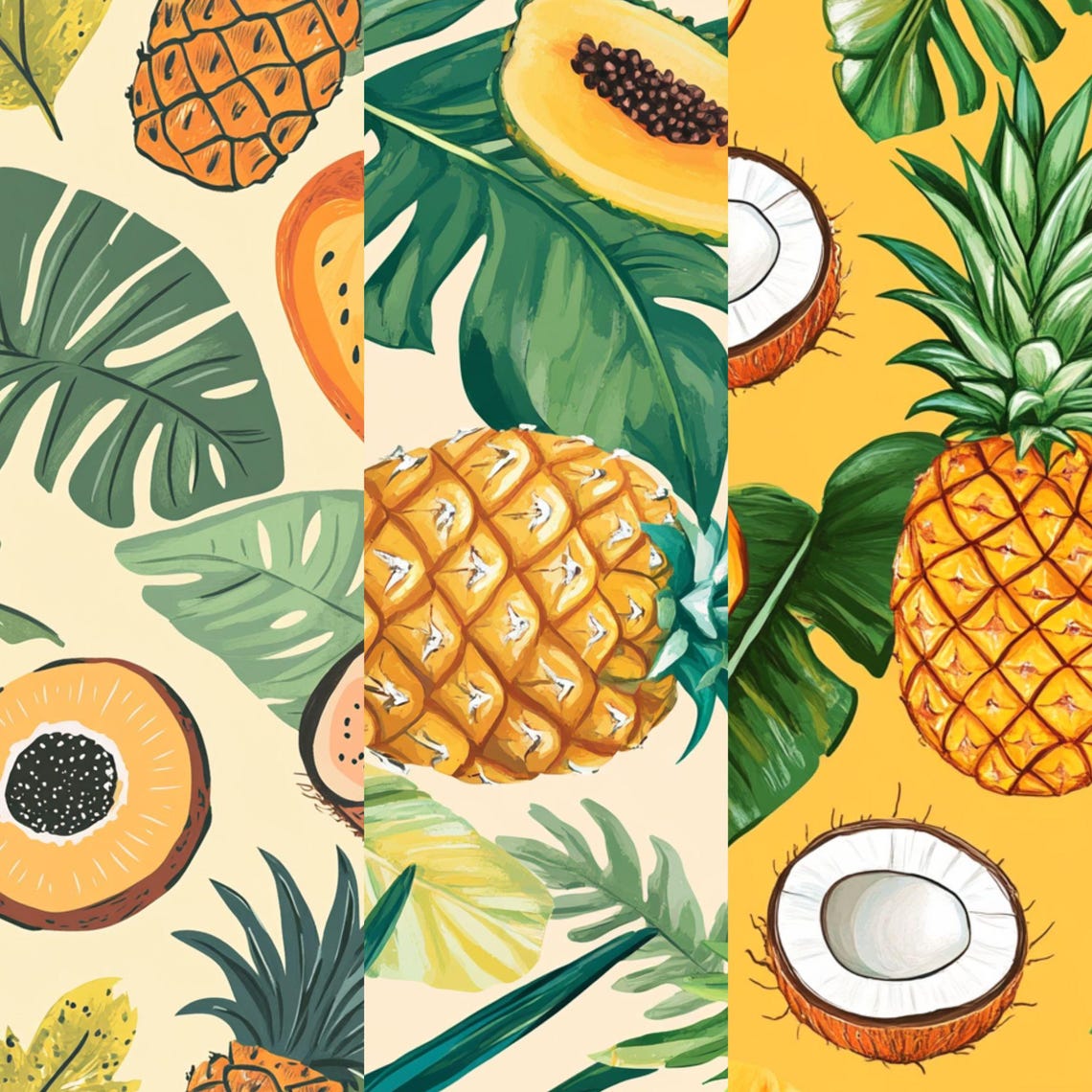 Tropical Fruit Digital Paper – 18 Summer Backgrounds With Pineapples ...