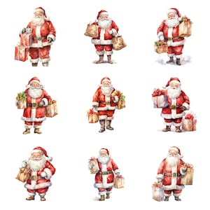 23 Jolly Santas Watercolor Clipart, Christmas Clipart, Santa Claus ...