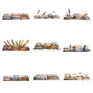 22 Book Borders Watercolor Clipart, Border Clipart, PNG Individual ...