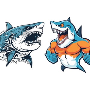 Muscles Shark, Watercolor, 18 Png Images, Clip Art, Junk Journal, Paper ...