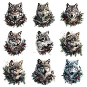 27 Wolves With Festive Garlands Watercolor Clipart, Christmas Clipart ...