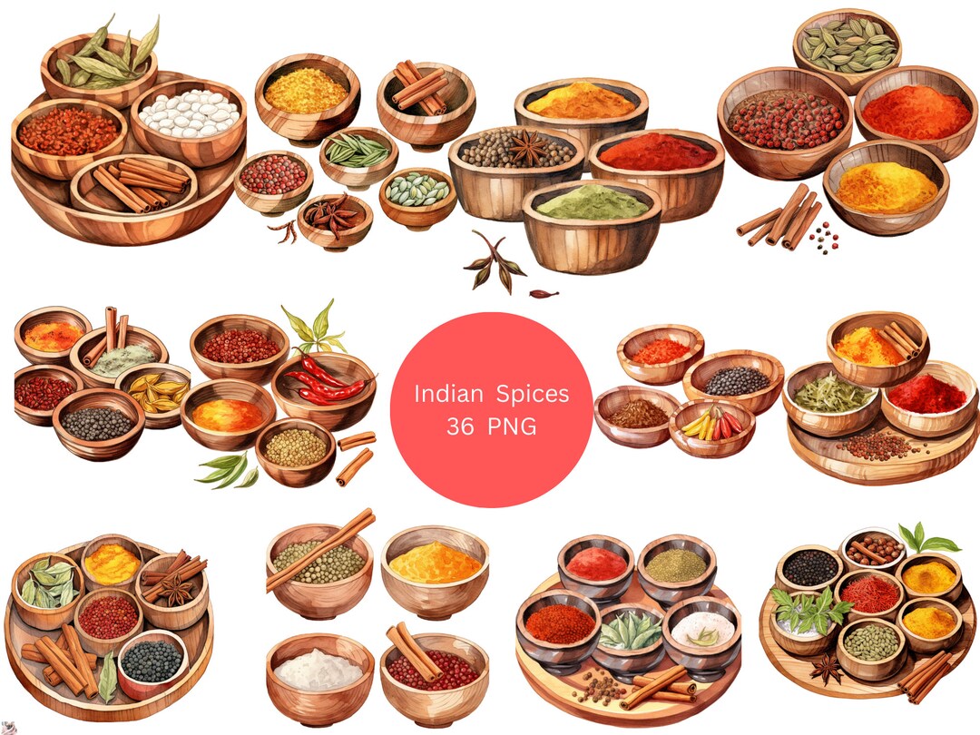 36 Indian Spices Watercolor Clipart, India Clipart, PNG Individual ...