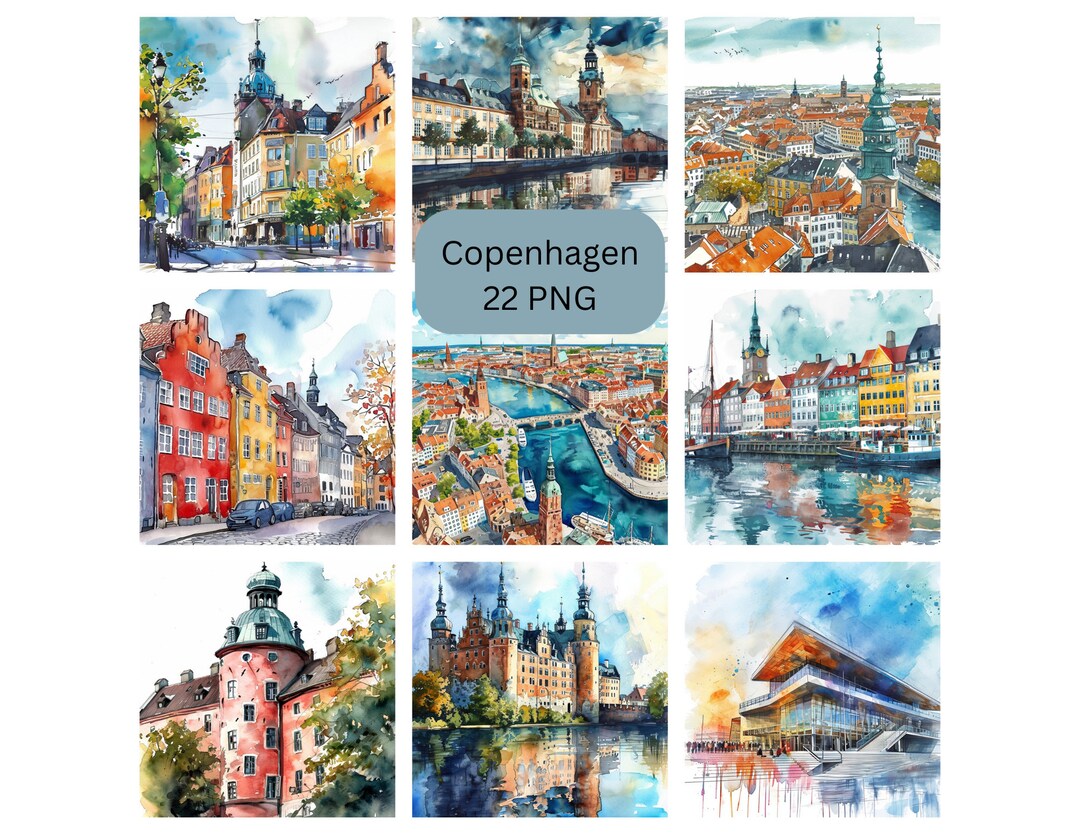 Watercolor Copenhagen Clipart, Beautiful Denmark PNG, Individual Images ...