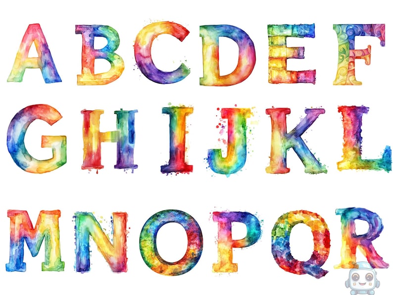 Watercolor Rainbow Alphabet Clipart - Colorful Letters Set , PNG ...