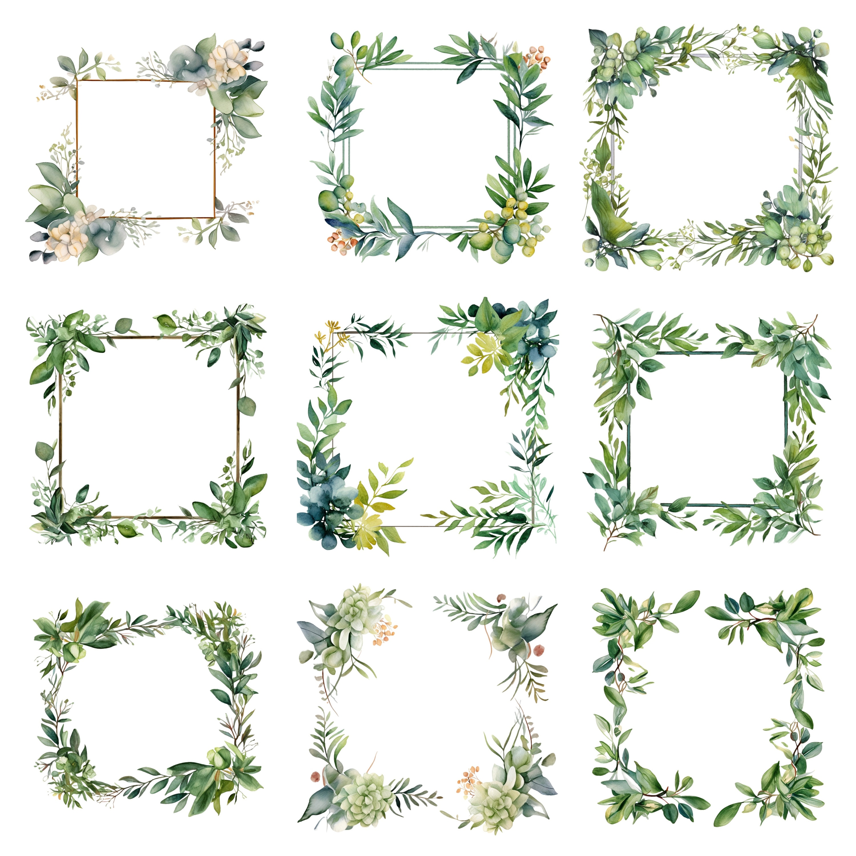 Watercolor Bush Frames Clipart PNG Digital Files on - Etsy