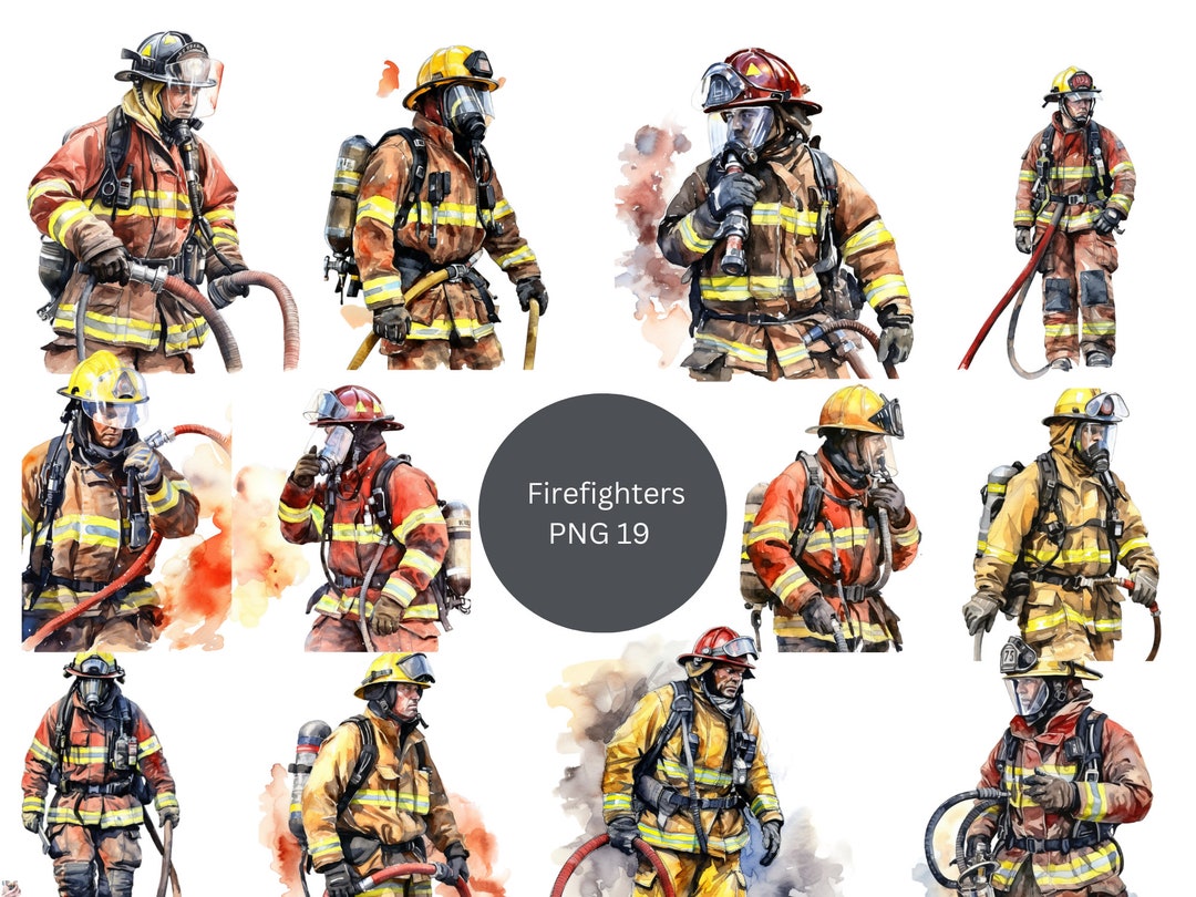 19 Firefighters Watercolor Clipart, Fireman Clipart, PNG Individual ...